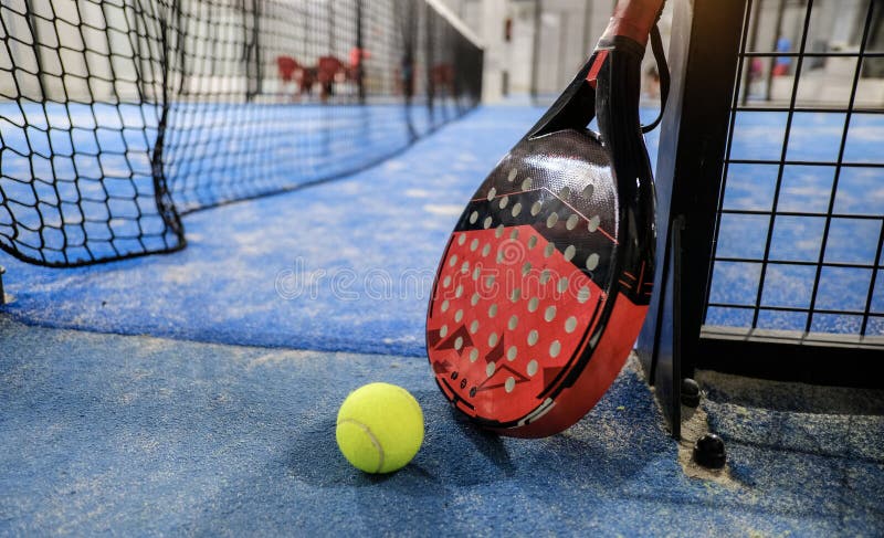 Paddle Tennis Racket and Balls in Court Stock Image - Image of leisure ...