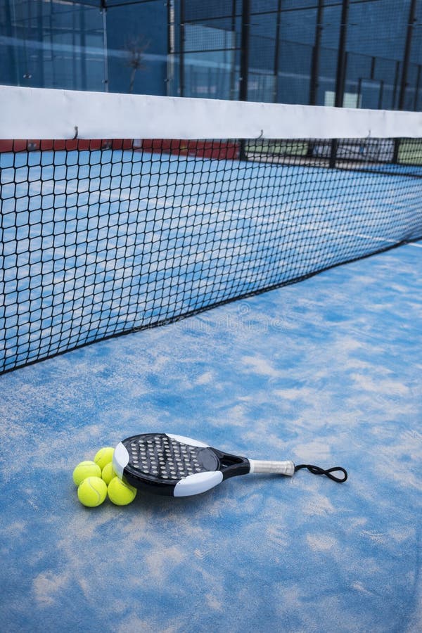 Paddle Tennis Racket and Balls on Court Artificial Grass Stock Photo ...