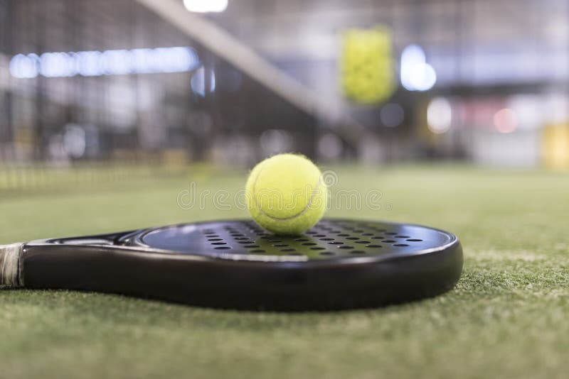 Paddle Tennis Racket and Balls in Court Stock Image - Image of ...
