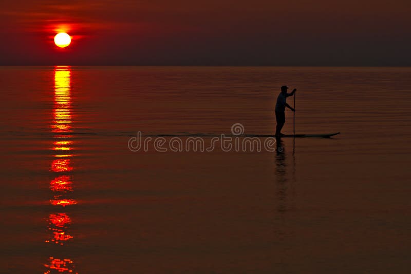 Paddleboarder / Paddle Boarding at Sunset Stock Image - Image of ...