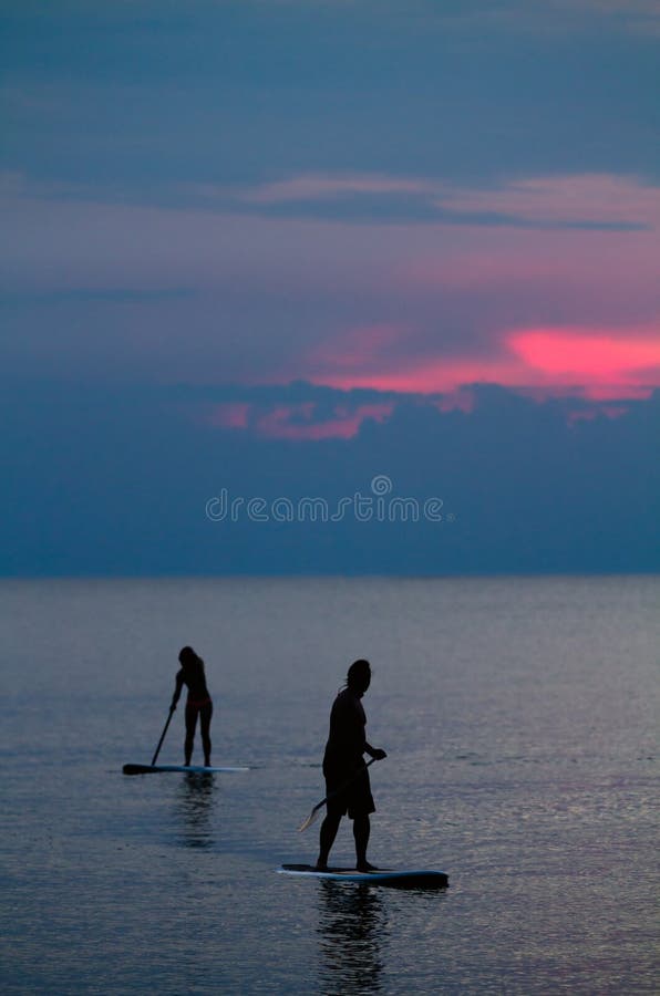 Paddleboarders / Paddle Boarding at Sunset Stock Photo - Image of ...
