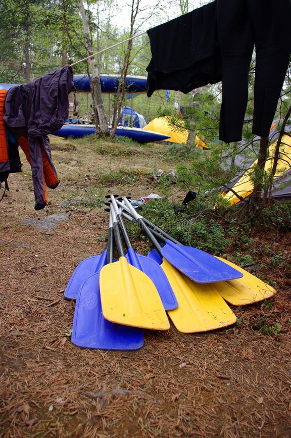 Paddles for White Water Rafting in the Camp Stock Photo - Image of ...