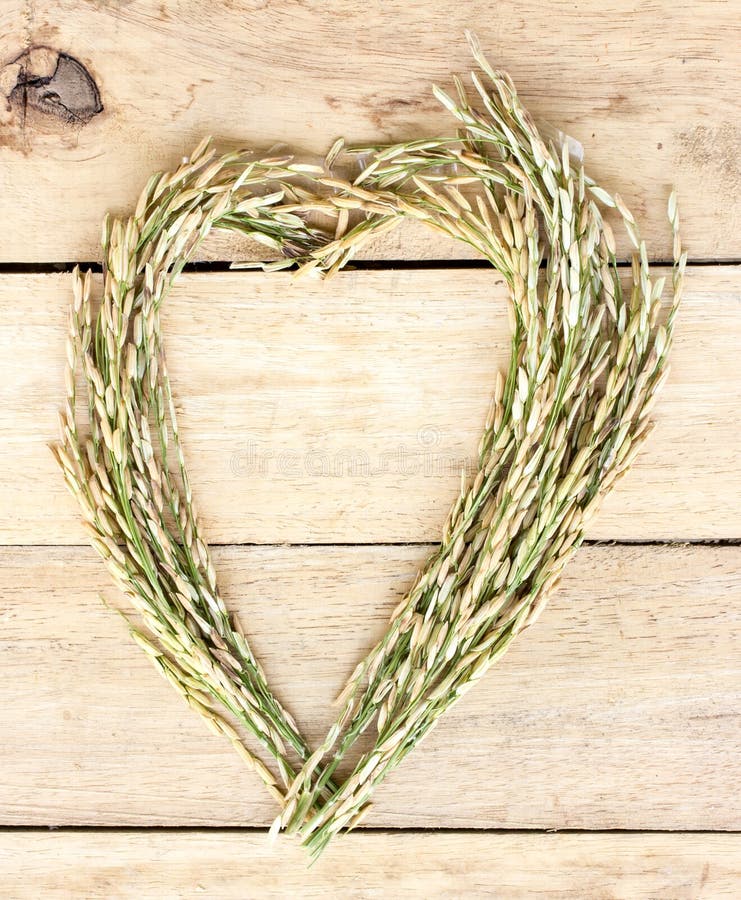 Paddy Pile Arranged in Heart Shapeon Wood Floor Stock Image - Image of ...