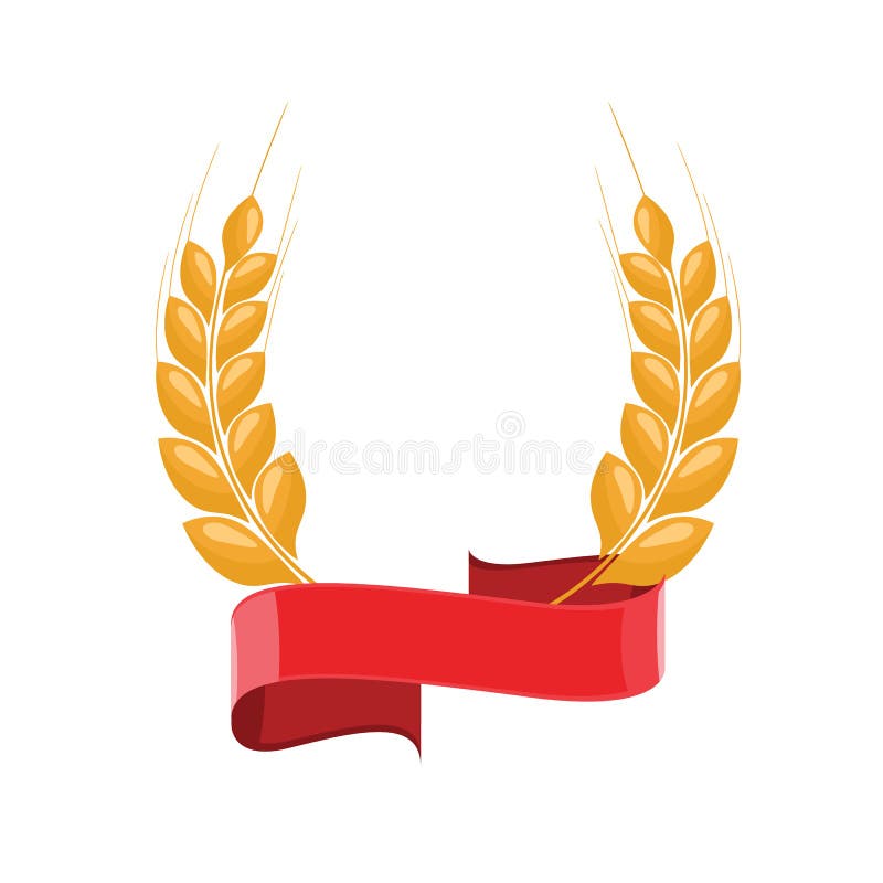 Paddy Wheat Ears Laurel Style for Logo or Symbol with Red Ribbon. Flat ...