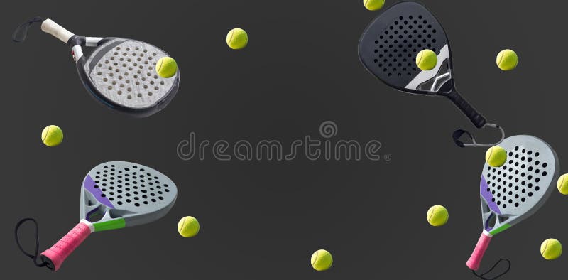 Padel Racket and Ball on Black Background. Top View. Stock Image ...