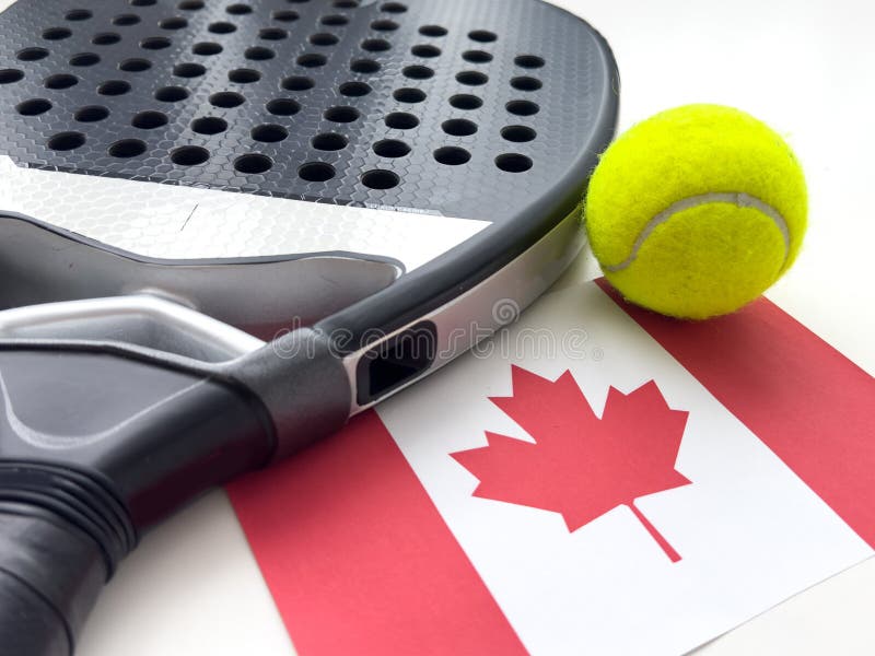Padel Racket with Ball and Flag of Canada on White Background Stock ...