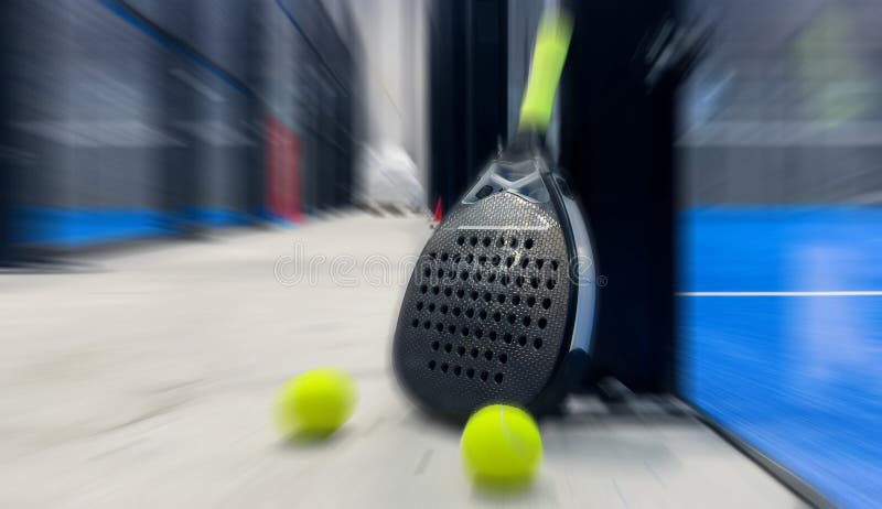Padel Racket on a Padel Blue Court with a Ball Stock Image - Image of ...