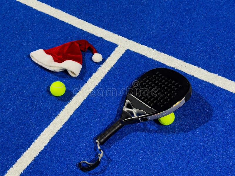 Padel Racket on a Padel Red Court with a Ball Stock Image - Image of ...