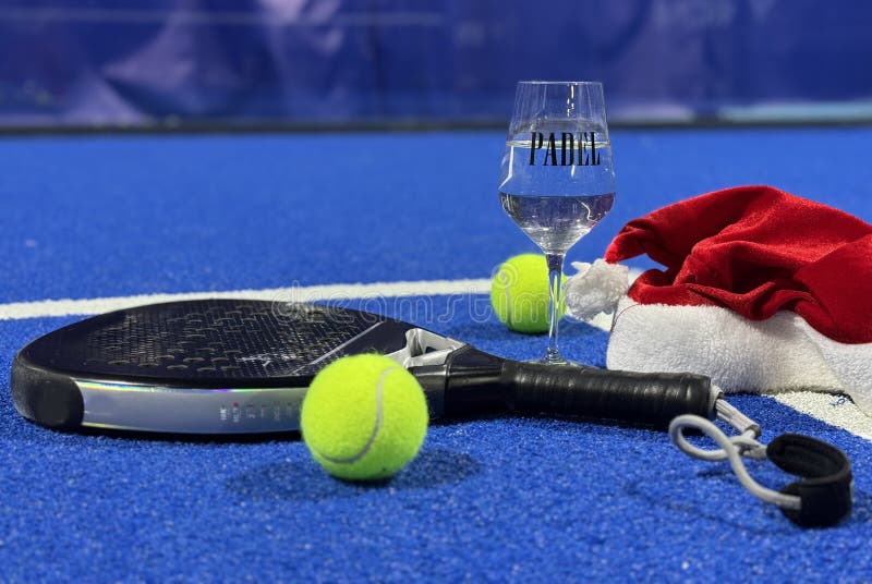 Padel Racket on a Padel Red Court with a Ball Stock Image - Image of ...