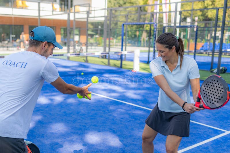 Padel Training. Coach and Female Player, Improving Techniques in a ...
