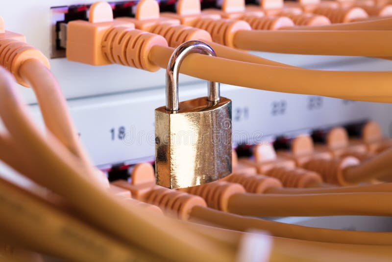Padlock Attached To Network Cable in Server Room Stock Image - Image of ...