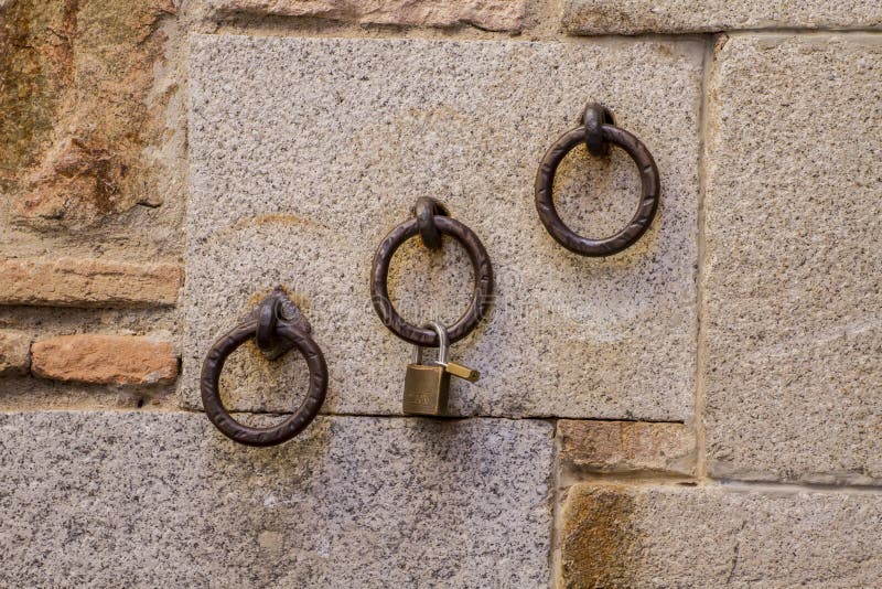 Padlock Attacked a Medieval Iron Rings Stock Image - Image of plate ...