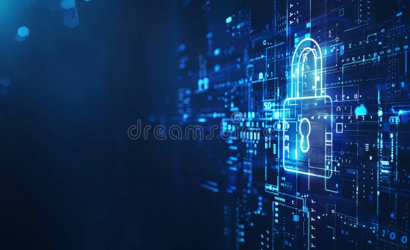 A Padlock with Binary Streams is Used To Represent Internet Security. this is a 3D Render Stock ...