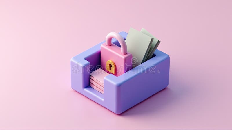 Padlock in a Blue Box with Papers Stock Illustration - Illustration of ...