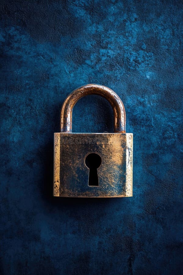 Padlock on blue wall stock photo. Image of entrance - 378135004