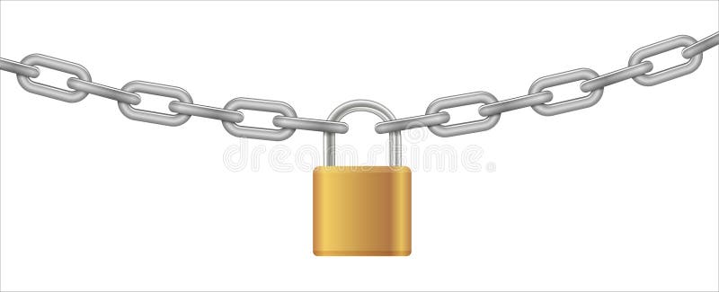 Padlock and Chain. Gold Metal Chain and Padlock, Handcuffed Card ...
