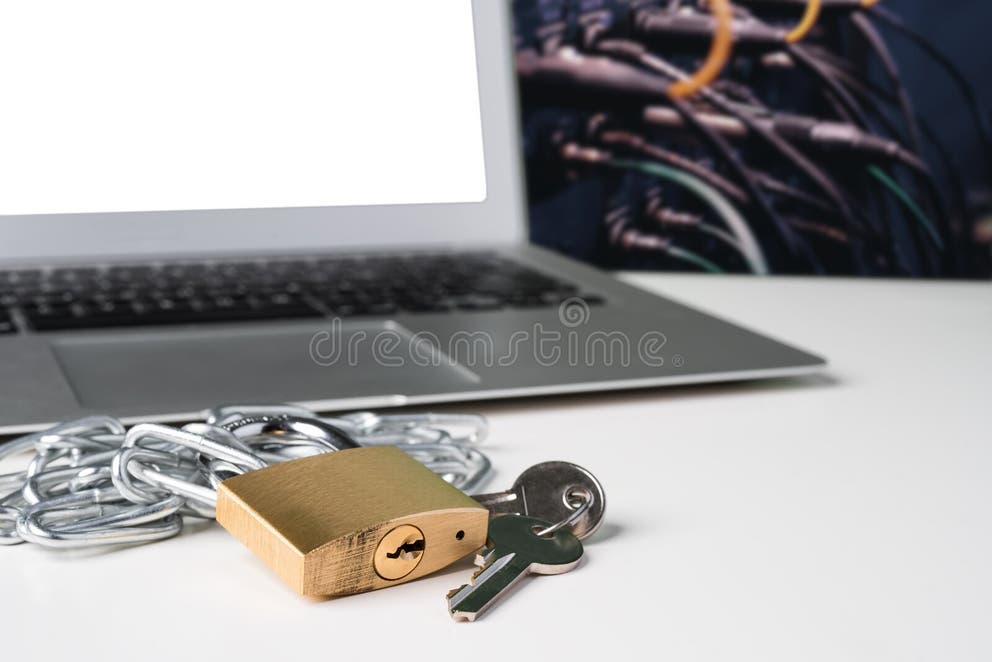 Padlock, Chain and Keys with Laptop Computer Stock Image - Image of ...