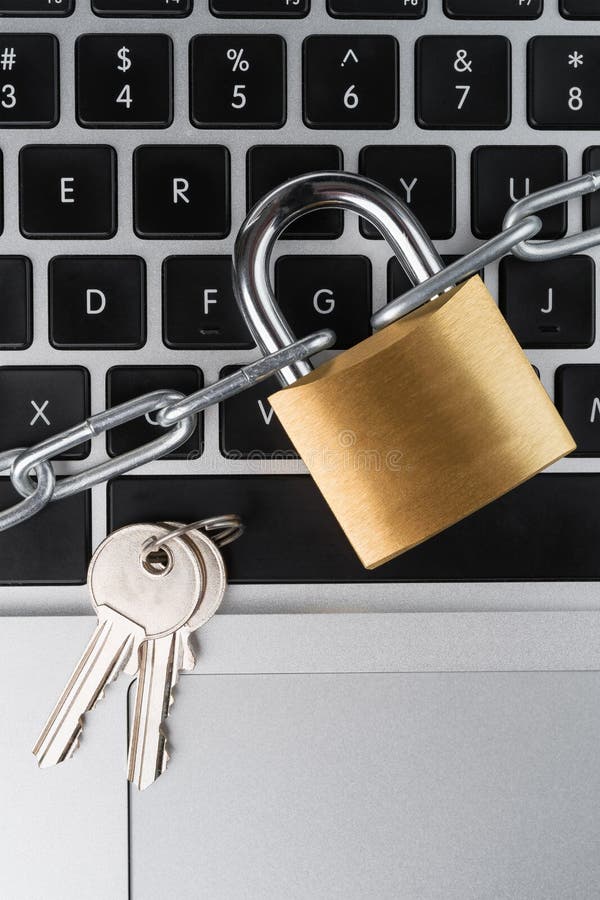 Padlock with Chain and Keys on a Laptop Computer Stock Image - Image of ...