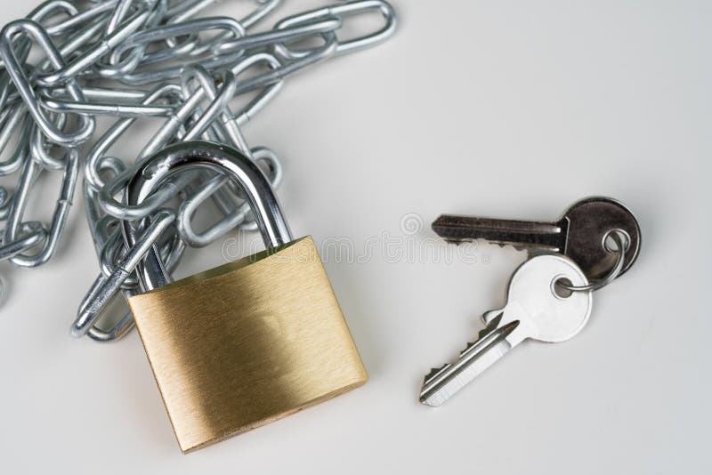 Padlock, Chain and Keys on a White Background Stock Image - Image of ...