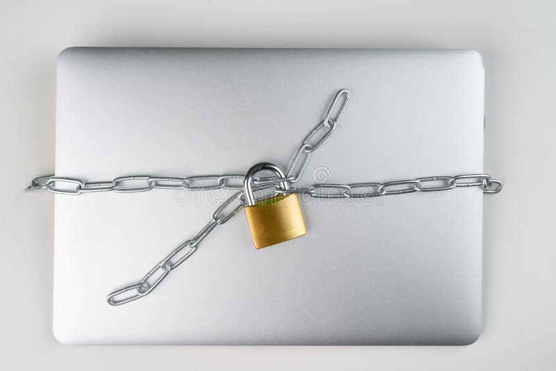Padlock with Chain on a Laptop Computer Stock Photo - Image of device ...