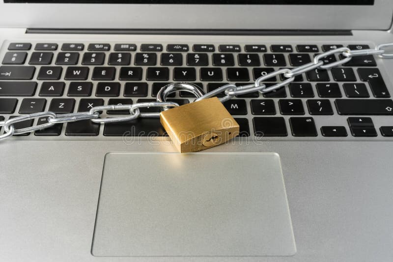 Padlock with Chain on a Laptop Computer Stock Image - Image of laptop ...