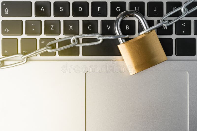 Padlock with Chain on a Laptop Computer Stock Image - Image of ...