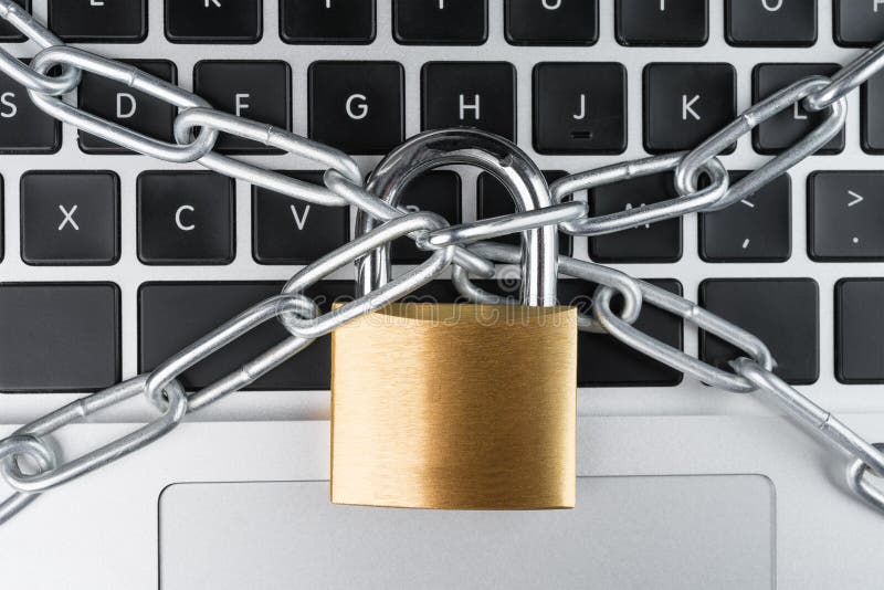 Padlock with Chain on a Laptop Computer Stock Photo - Image of padlock ...