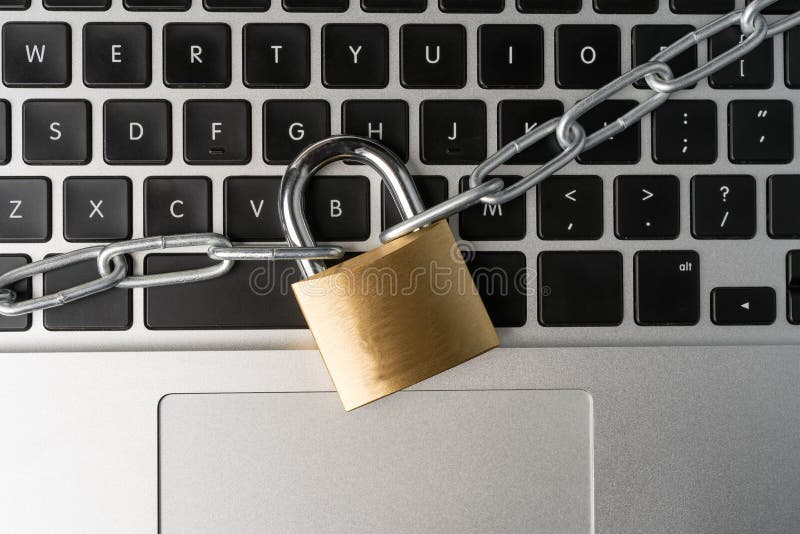 Padlock with Chain on a Laptop Computer Stock Image - Image of notebook ...