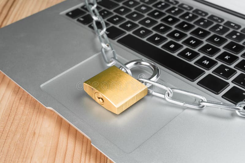 Padlock with Chain on a Laptop Computer Stock Image - Image of ...