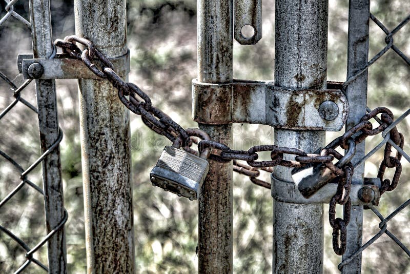 Padlock on a Chain Link Fence Gate Stock Image - Image of foreclosed ...