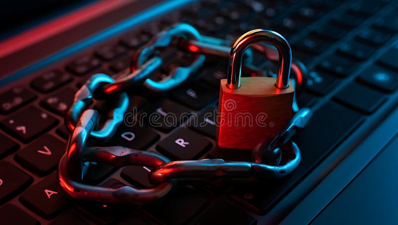 Padlock and Chain Securing a Computer Keyboard Security Stock Image ...