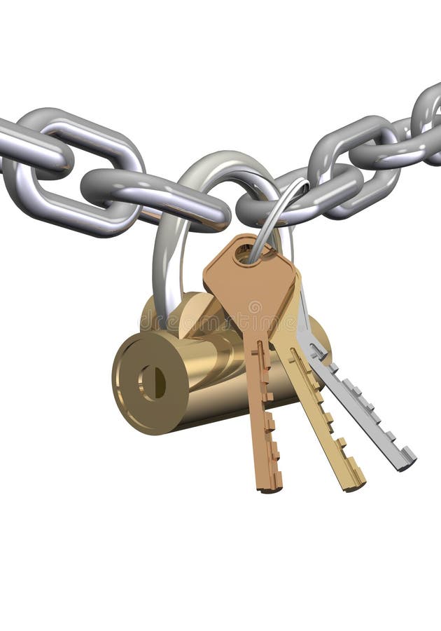 Padlock, Chain and Three Different Keys Stock Illustration ...