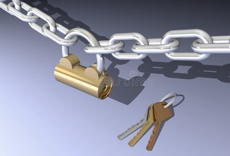 Padlock, Chain and Three Different Keys Stock Illustration ...