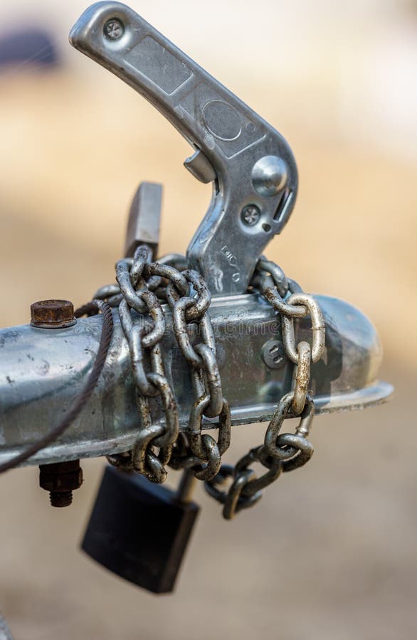 Padlock and Chain on the Trailer Tow Bar Stock Photo - Image of ...