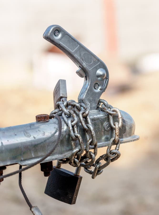 Padlock and Chain on the Trailer Tow Bar Stock Photo - Image of close ...
