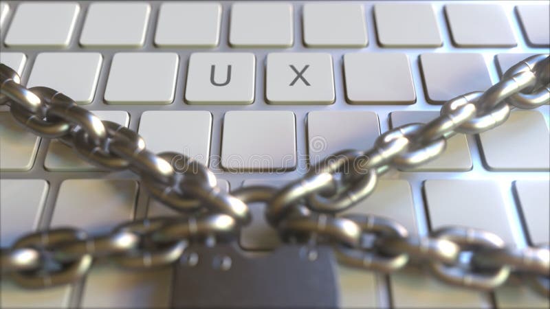 Padlock with Chains on the Keyboard with UX Text on Keys. Conceptual 3D ...