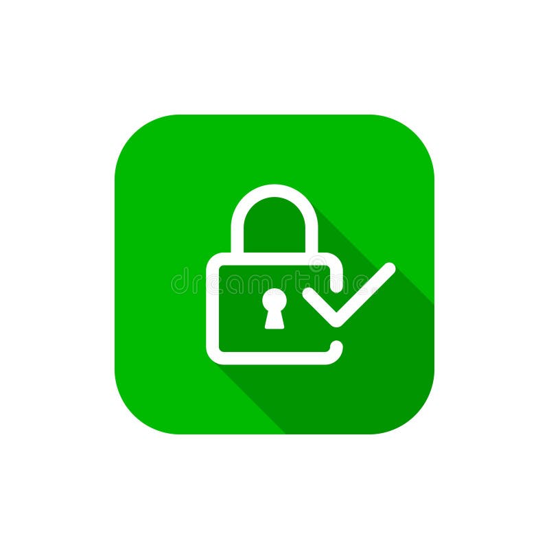 Padlock with Check Mark Icon on Green Square. Lock and Tick Concept ...
