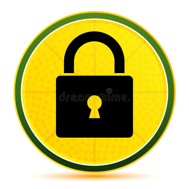 Padlock Close Icon Lemon Lime Yellow Round Button Illustration Stock ...