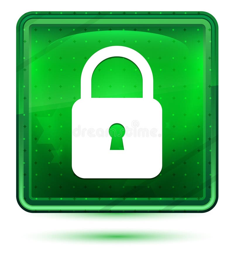 Padlock Close Icon Neon Light Green Square Button Stock Illustration ...