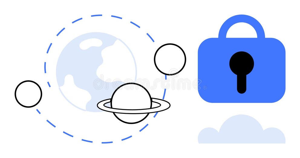Space-Themed Cybersecurity with Planets and Padlock Stock Vector ...