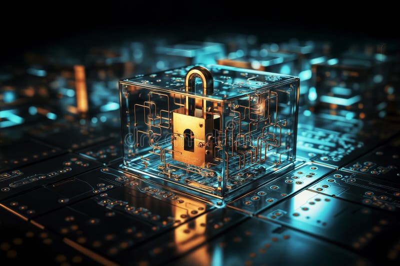 Padlock on Computer Board, Concept of Cyber Security Stock Illustration ...