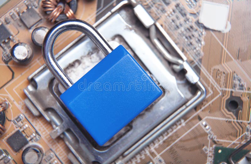 Padlock on Computer Circuit Board. Security Concept Stock Photo - Image ...