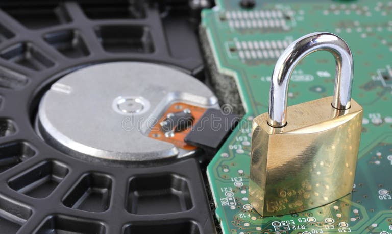 Padlock on Computer Hard Disk Drive Stock Photo - Image of access ...
