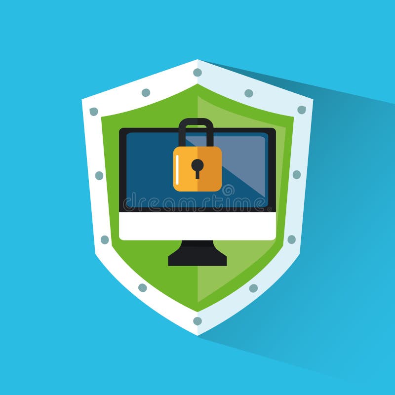 Padlock and Computer Inside Shield Design Stock Illustration ...