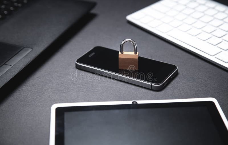 Padlock with Computer Keyboard, Laptop, Smartphone and Tablet. Internet ...