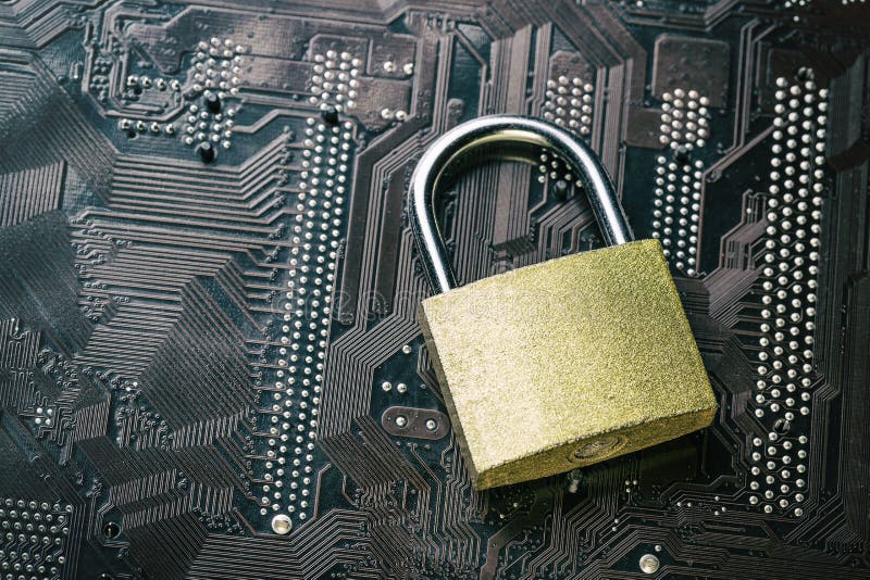 Padlock on Computer Motherboard. Internet Data Privacy Information ...