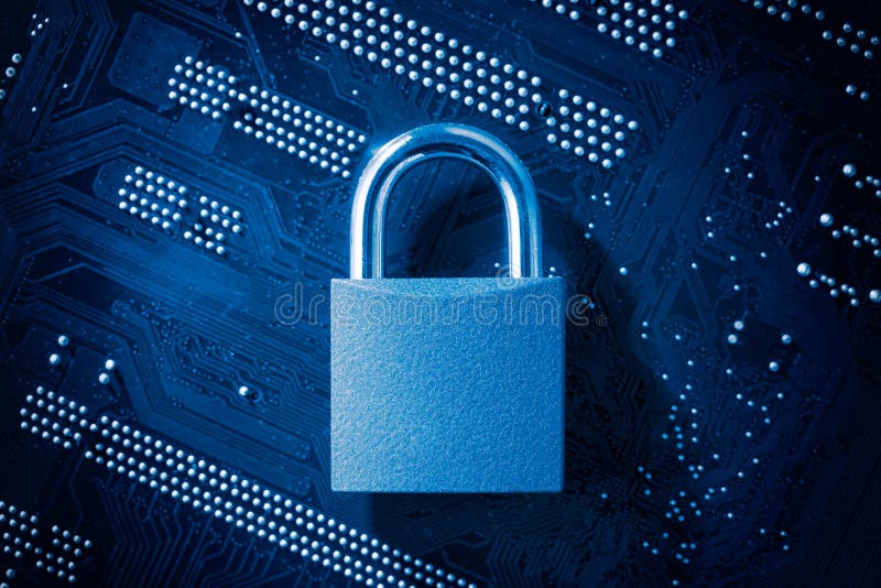 Padlock on Computer Motherboard. Internet Data Privacy Information ...