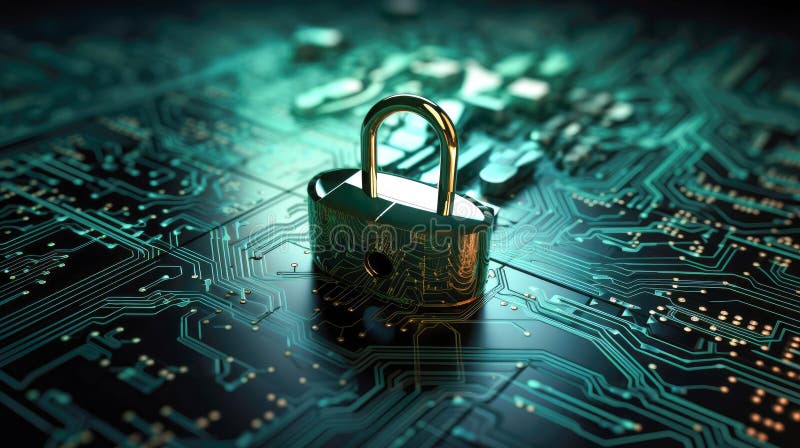 Padlock on Computer Motherboard. Internet Data Privacy Information ...