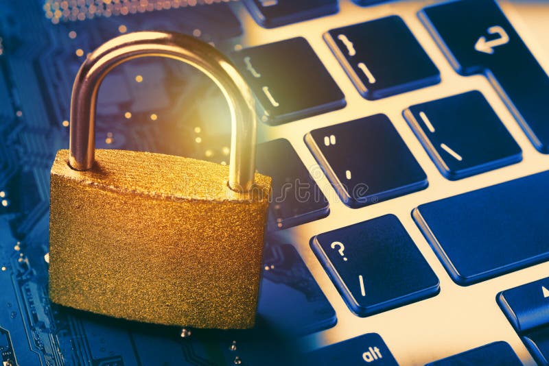 Padlock on Computer Motherboard and Keyboard. Internet Data Privacy ...