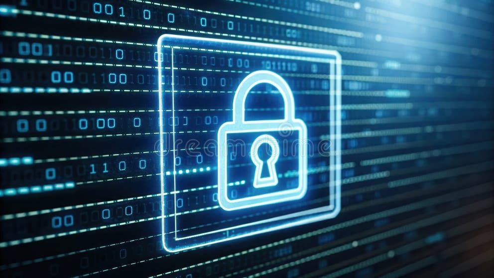 Padlock on a Computer Screen with Glowing Id Card Icon Overlay ...